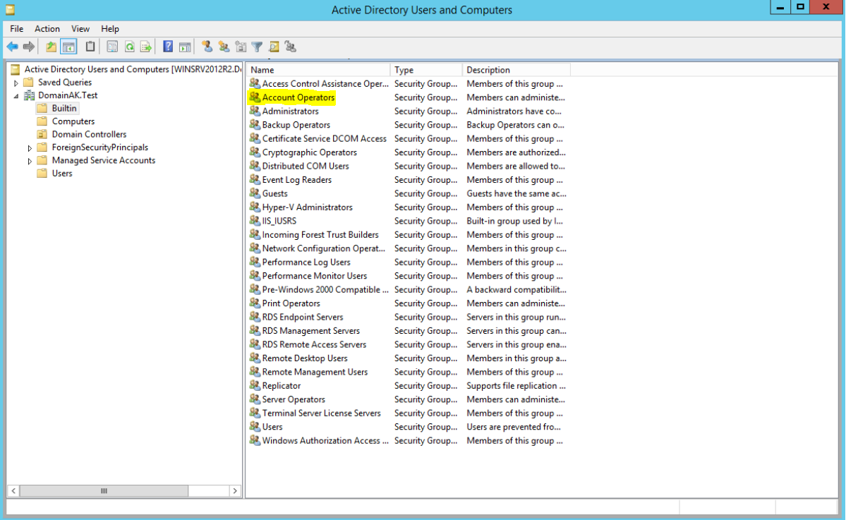 User Member Of Account Operators Group