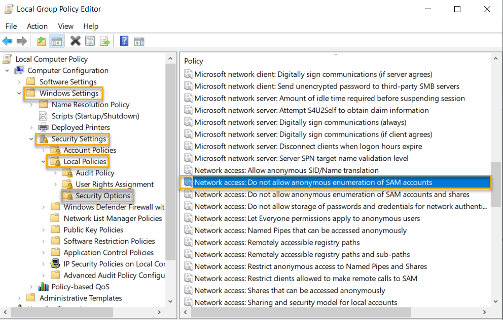 Ensure 'Network access: Do not allow anonymous enumeration of SAM accounts' is set to 'Enabled ...