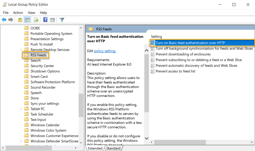 Basic authentication for RSS feeds over HTTP must not be used