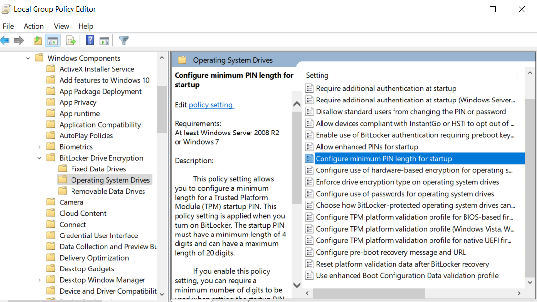 BitLocker PIN for Pre-Boot Length less than 6 digits
