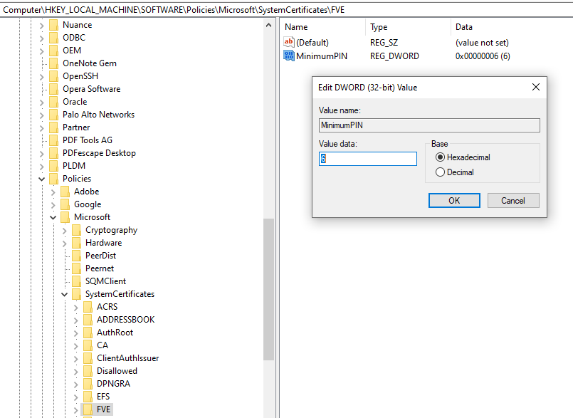 BitLocker PIN for Pre-Boot Length less than 6 digits