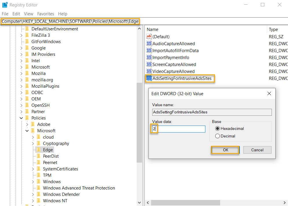 Ensure 'Ads setting for sites with intrusive ads' is set to 'Enabled ...
