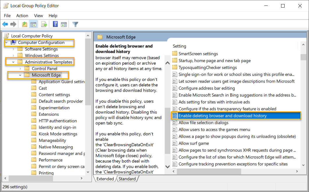 Ensure 'Enable deleting browser and download history' is set to 'Disabled' (CIS LEVEL 1)