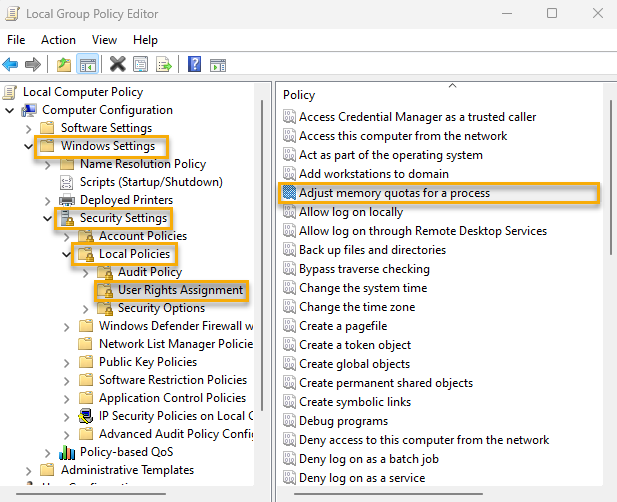 Ensure 'Adjust memory quotas for a process' is set to 'Administrators ...