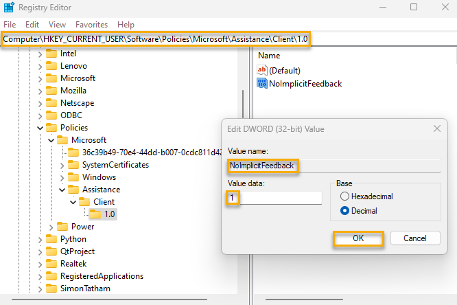 Ensure 'Turn off Help Experience Improvement Program' is set to ...