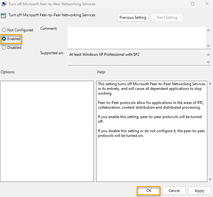 Ensure 'Turn off Microsoft Peer-to-Peer Networking Services' is set to 'Enabled' (CIS LEVEL 2)