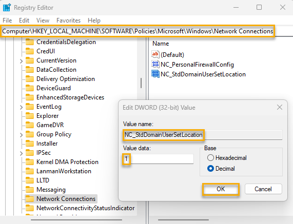 Ensure 'Require domain users to elevate when setting a network's ...