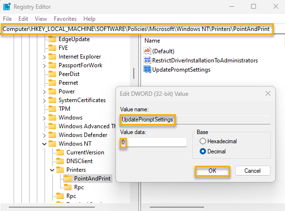 Ensure 'Point and Print Restrictions: When updating drivers for an ...