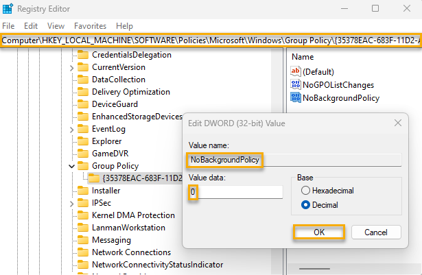 Ensure 'Configure registry policy processing: Do not apply during periodic background processing ...