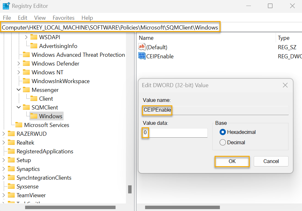 Ensure 'Turn off Windows Customer Experience Improvement Program' is ...