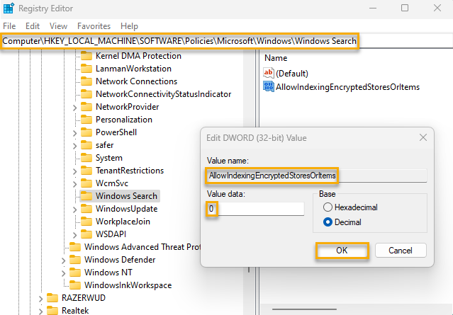 Ensure 'Allow indexing of encrypted files' is set to 'Disabled' (CIS LEVEL 1)