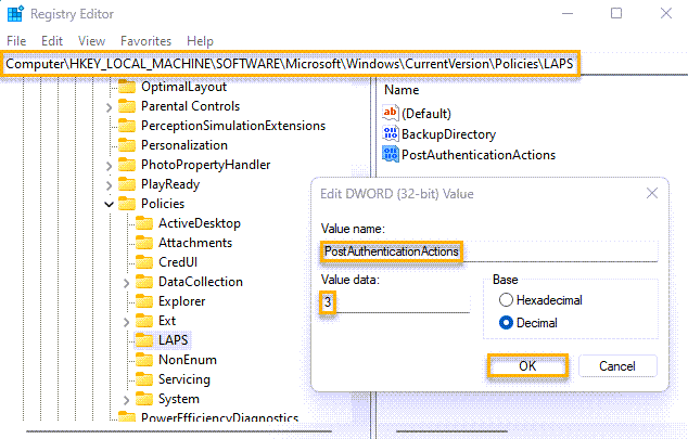 Ensure 'Post-authentication actions: Actions' is set to 'Enabled: Reset the password and logoff ...