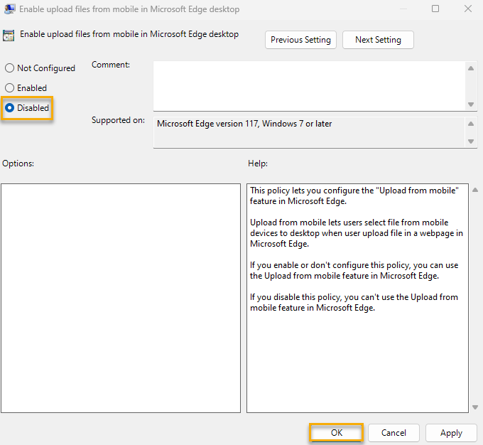 Ensure 'Enable upload files from mobile in Microsoft Edge desktop' is set to 'Disabled' (CIS ...