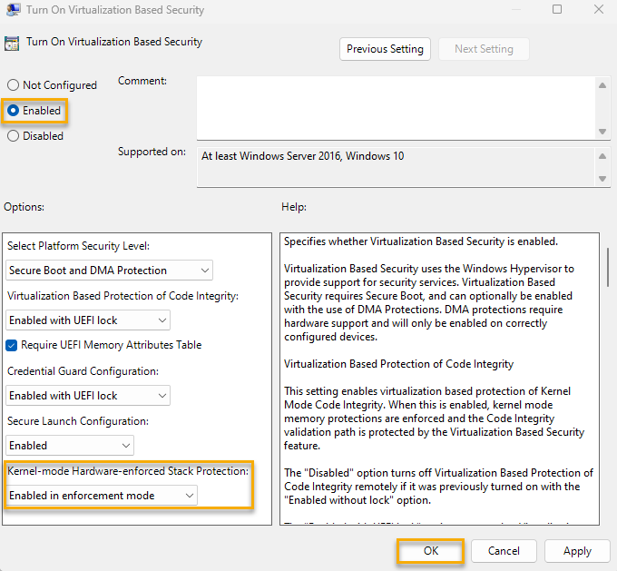 Ensure 'Turn On Virtualization Based Security: Kernel-mode Hardware ...