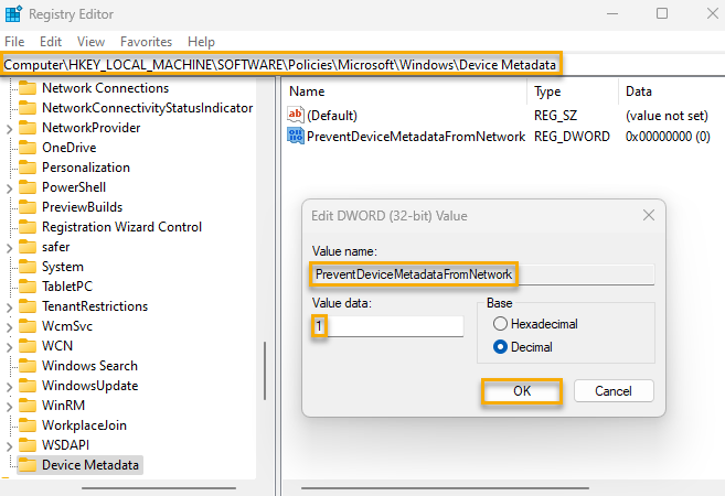 Ensure 'Prevent device metadata retrieval from the Internet' is set to 'Enabled' (CIS LEVEL 1)