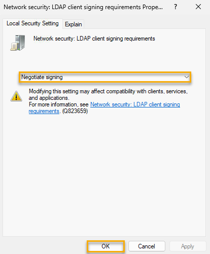 Ensure 'Network security: LDAP client encryption requirements' is set to 'Negotiate sealing' or ...