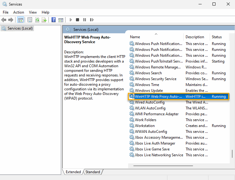 Ensure 'WinHTTP Web Proxy Auto-Discovery Service (WinHttpAutoProxySvc)' is set to 'Disabled ...