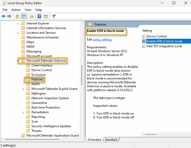 Ensure 'Enable EDR in block mode' is set to 'Enabled' (CIS LEVEL 1)
