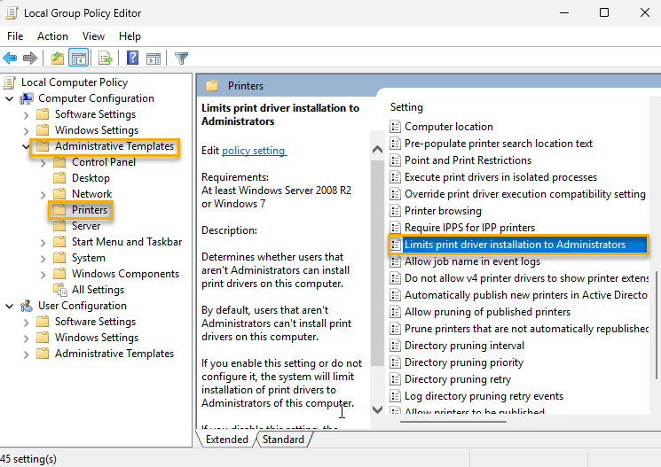 18.7.9 Ensure 'Limits print driver installation to Administrators' is ...