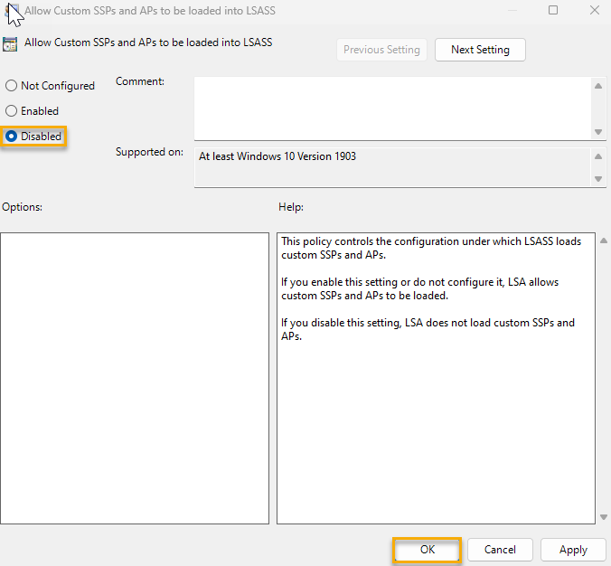 Ensure 'Allow Custom SSPs and APs to be loaded into LSASS' is set to 'Disabled' (CIS LEVEL 1)