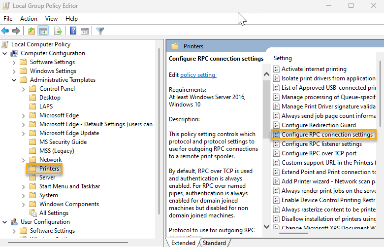 Ensure 'Configure RPC connection settings: Use authentication for outgoing RPC connections' is ...