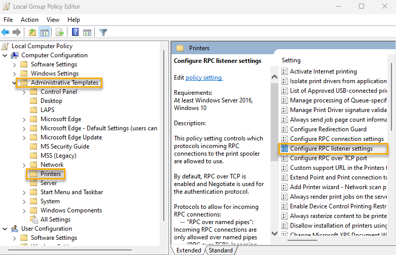 Ensure 'Configure RPC listener settings: Protocols to allow for incoming RPC connections' is set ...