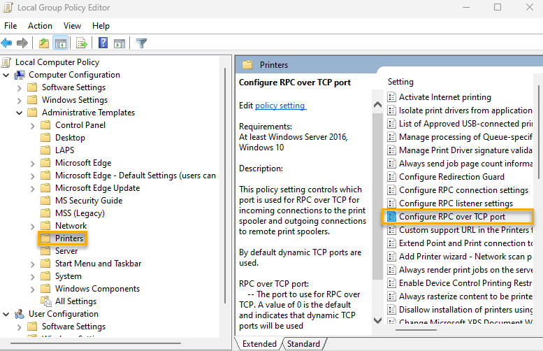 Ensure 'Configure RPC over TCP port' is set to 'Enabled: 0' (CIS LEVEL 1)