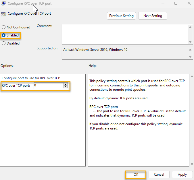 Ensure 'Configure RPC over TCP port' is set to 'Enabled: 0' (CIS LEVEL 1)