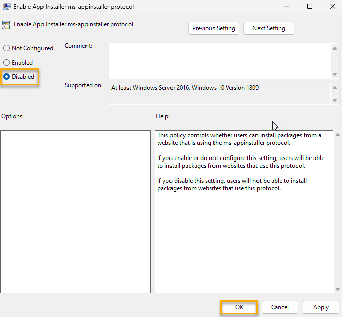 Ensure 'Enable App Installer ms-appinstaller protocol' is set to ...