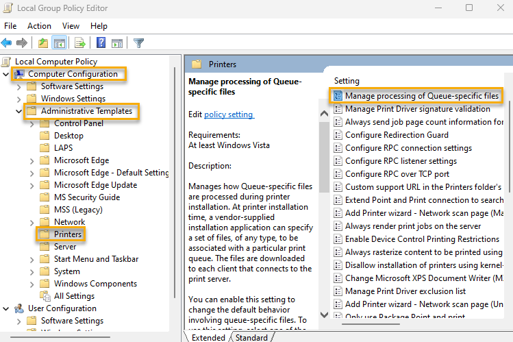Ensure 'Manage processing of Queue-specific files' is set to 'Enabled ...