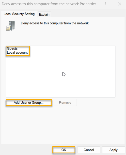 Ensure 'Deny access to this computer from the network' to include 'Guests, Local account' (CIS ...