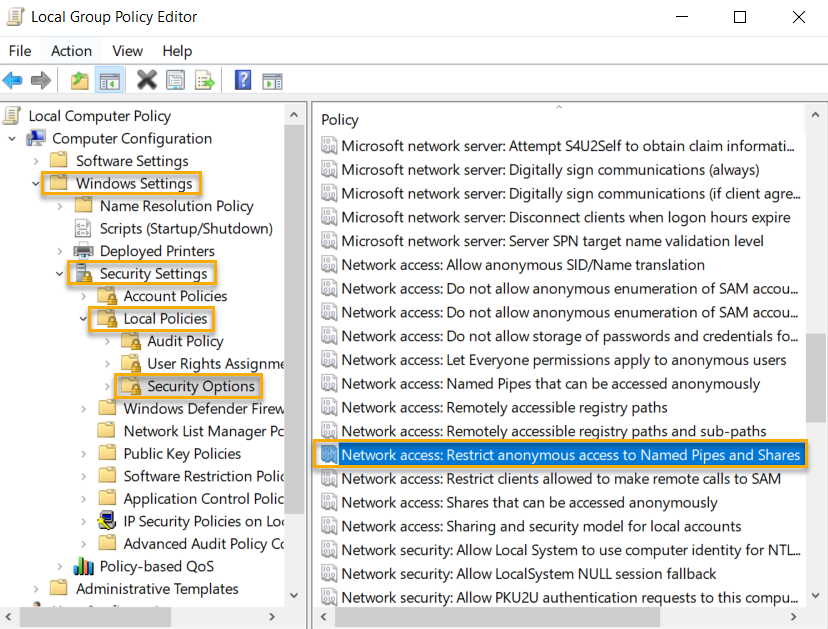 Ensure 'Network access: Restrict anonymous access to Named Pipes and ...