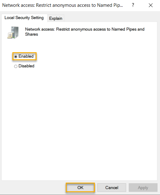 Anonymous access to Named Pipes and Shares must be restricted