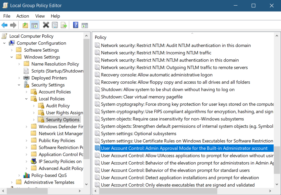 Ensure 'User Account Control: Admin Approval Mode for the Built-in ...