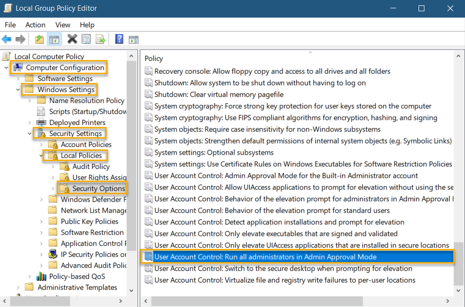 Ensure 'User Account Control: Run all administrators in Admin Approval ...