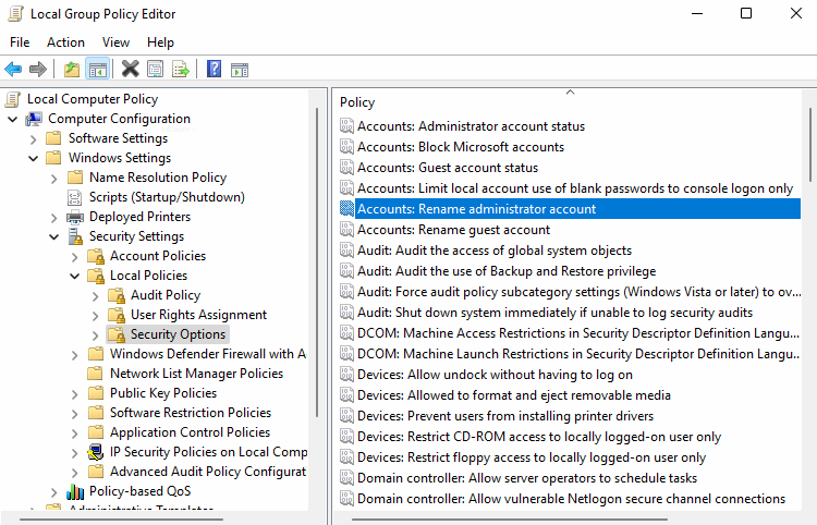 Configure 'Accounts: Rename administrator account' (CIS LEVEL 1)
