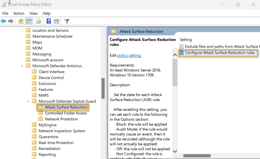 Ensure 'Configure Attack Surface Reduction rules: Set the state for each ASR rule' is configured ...