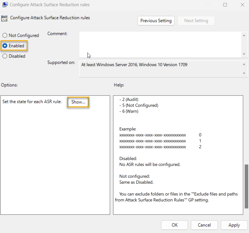 Ensure 'Configure Attack Surface Reduction rules: Set the state for each ASR rule' is configured ...