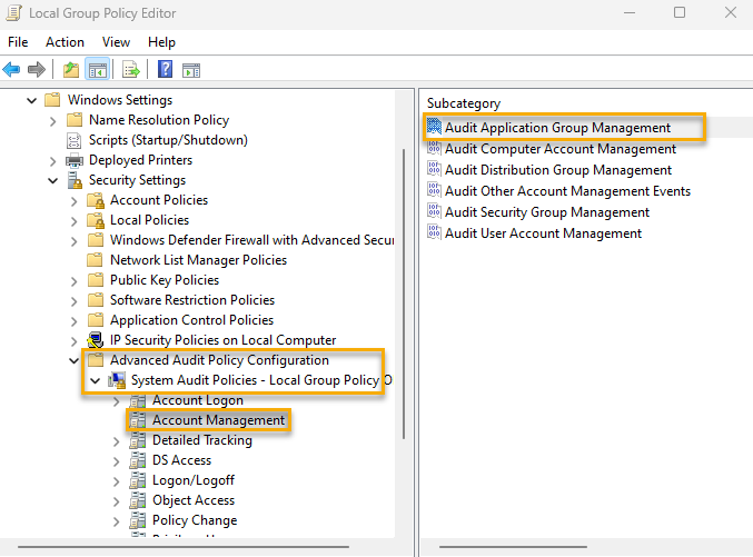 Ensure 'Audit Application Group Management' is set to 'Success and ...
