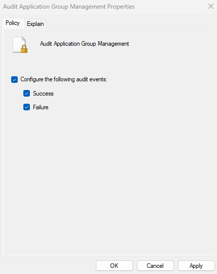Ensure 'Audit Application Group Management' is set to 'Success and ...