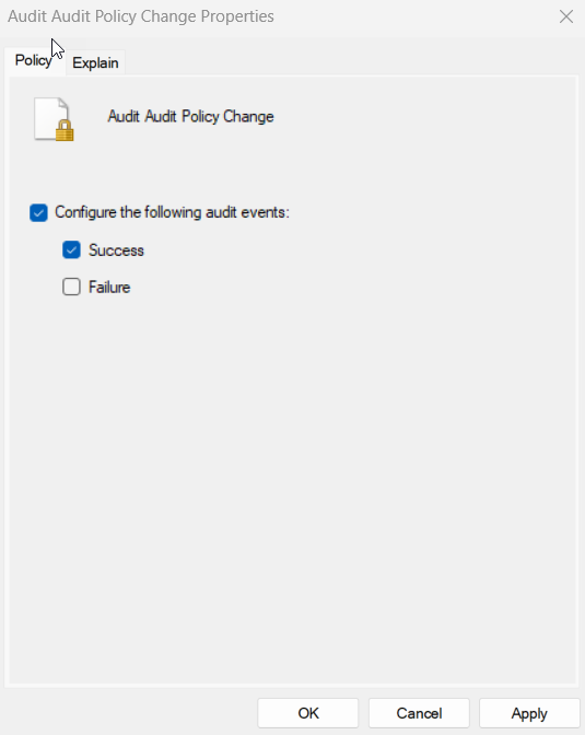 Ensure 'Audit Audit Policy Change' is set to include 'Success' (CIS LEVEL 1)