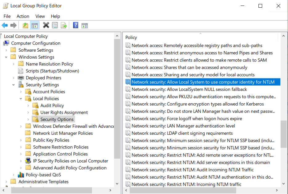 Ensure 'Network security: Allow Local System to use computer identity for NTLM' is set to ...
