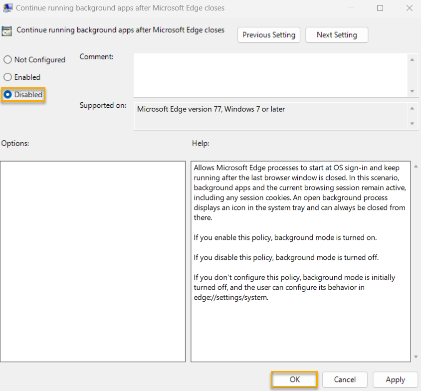 Ensure 'Continue running background apps after Microsoft Edge closes' is set to 'Disabled' (CIS ...