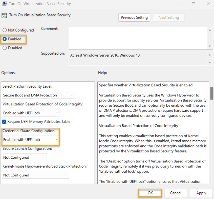 Ensure 'Turn On Virtualization Based Security: Credential Guard ...