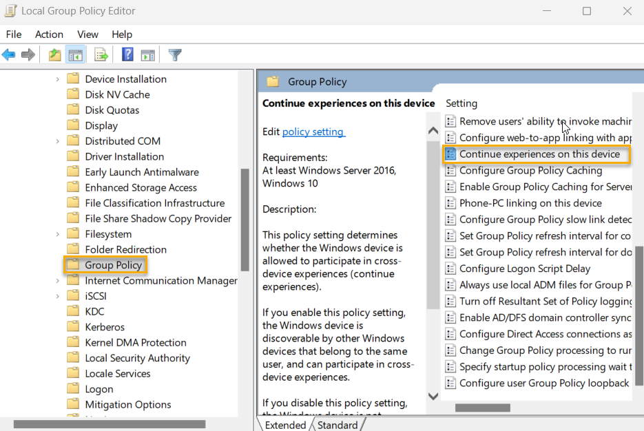 Ensure 'Continue experiences on this device' is set to 'Disabled' (CIS LEVEL 1)