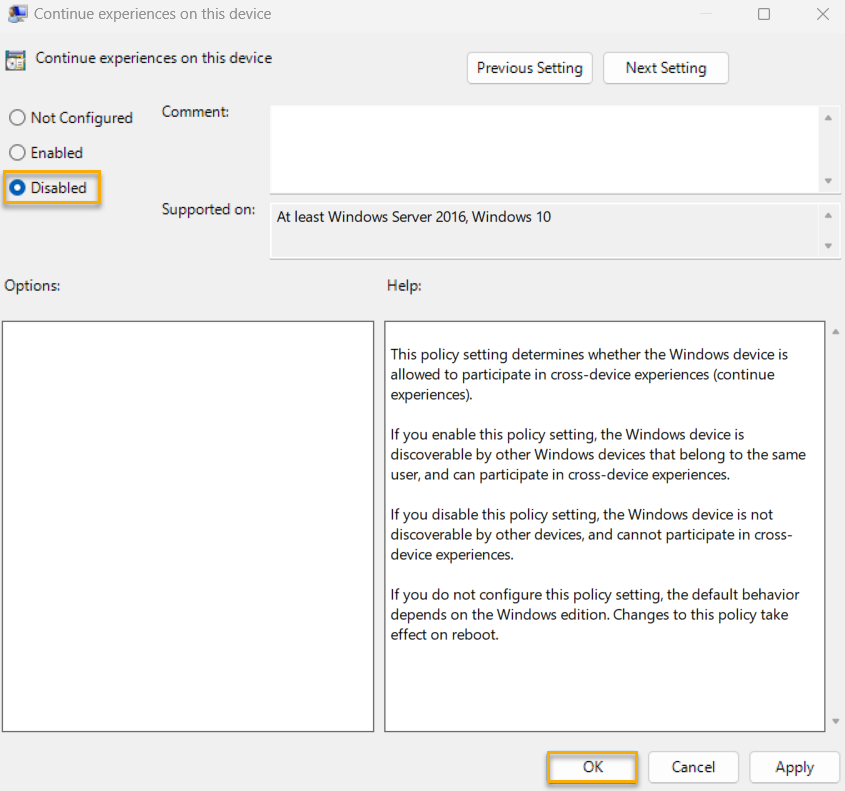 Ensure 'Continue experiences on this device' is set to 'Disabled' (CIS LEVEL 1)