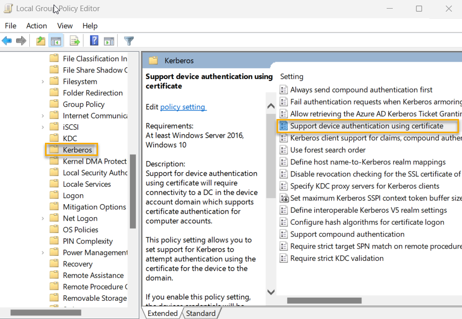 Ensure 'Support device authentication using certificate' is set to 'Enabled: Automatic' (CIS ...