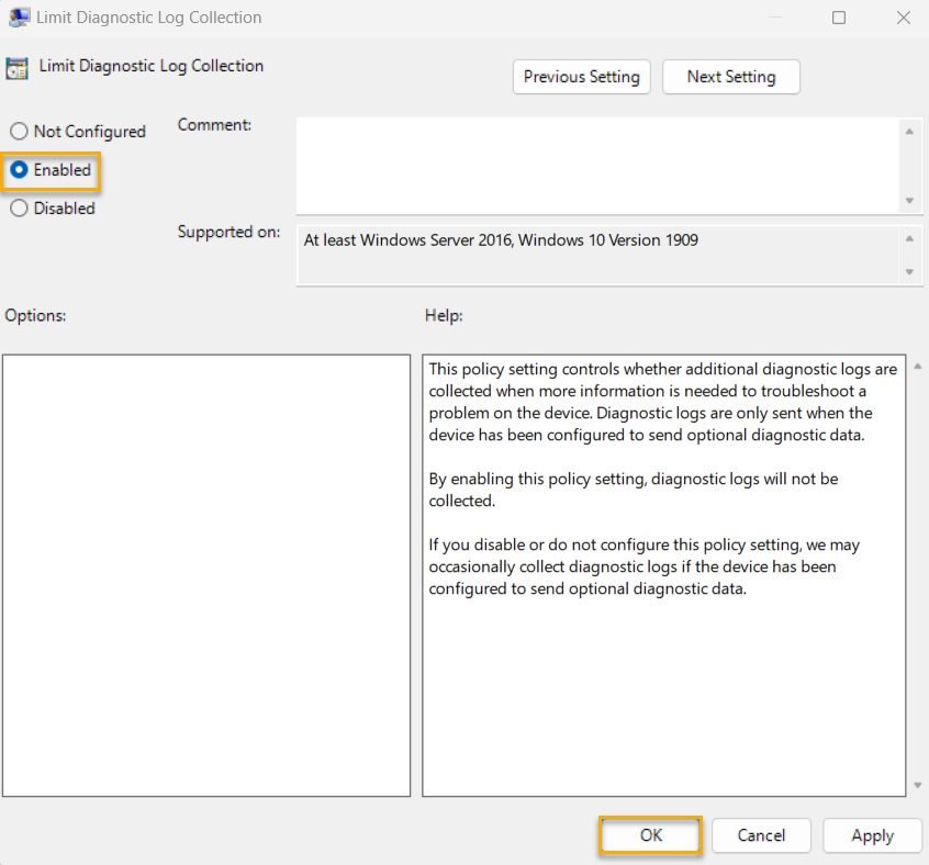 Ensure 'Limit Diagnostic Log Collection' is set to 'Enabled' (CIS LEVEL 1)
