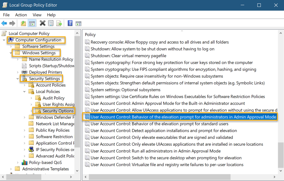 Ensure 'User Account Control: Behavior of the elevation prompt for ...