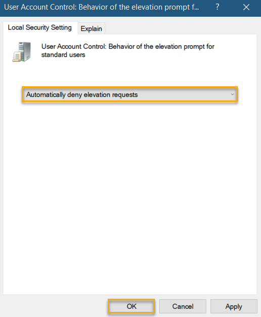 Ensure 'User Account Control: Behavior of the elevation prompt for ...